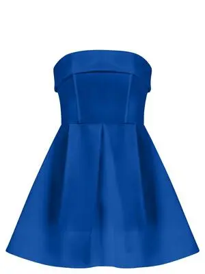 TIA DORRAINE Wild Flower Flared Satin Mini Dress - Blue