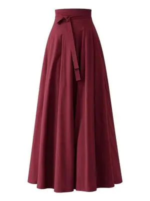 NIKKA PLACE High Waist Bow Detail Maxi Cotton Skirt - Red