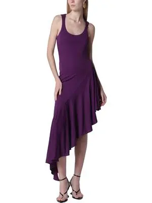 Alaïa Asymmetrical Ruffled Midi Dress - Purple