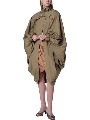 Chloé Oversized Cape Coat In Olive Poplin - Green