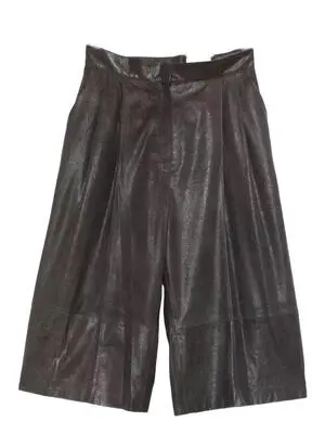 CASSELL Pleated Leather Shorts - Grey