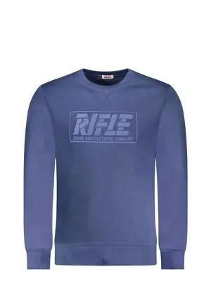 RIFLE Logo Print Cotton Crew Neck Sweater - Blue