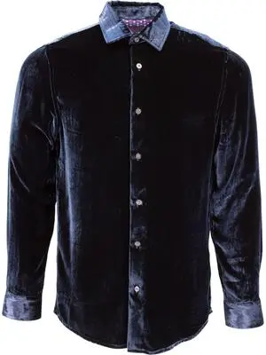 LORDS OF HARLECH Ned Velvet Shirt Navy - Blue
