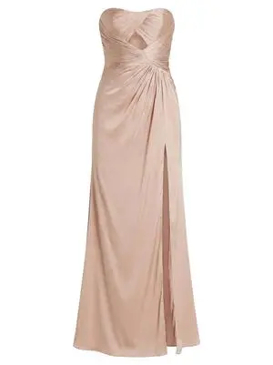 Mac Duggal Strapless Charmeuse Gown With Keyhole Cutout And Slit - Pink