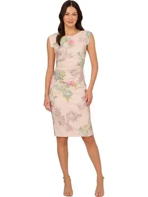 Adrianna Papell Metallic Floral Matelassé Sheath Dress - Marble Multi