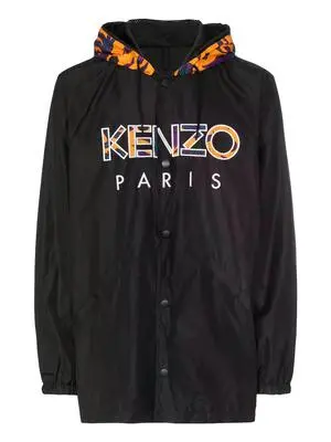 Kenzo Logo Print Hooded Windbreaker Jacket - Black