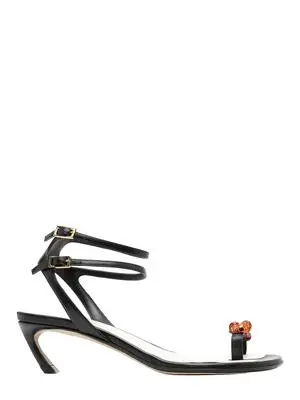 LANVIN Calf Leather Knot Embellished Sandals - Black