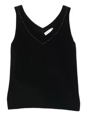 PANICALE Sleeveless V-neck Top With Bead Embellishment - Black