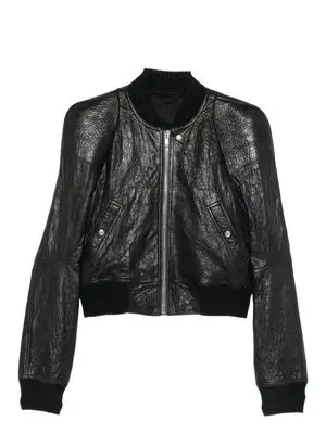 Rick Owens Structured Shoulder Leather Bomber Jacket - Black