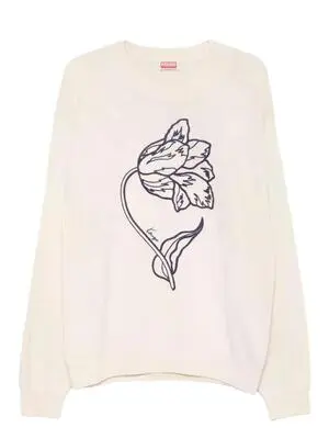 Kenzo Floral Embroidered Crew Neck Sweater - Neutrals