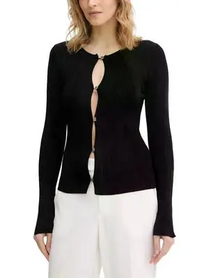 Guess Ribbed Knit Long-sleeved Cardigan With Embellished Buttons - Black