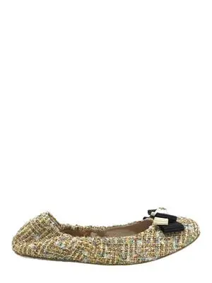 Casadei Tweed Bow Detail Ballet Flats - Gold