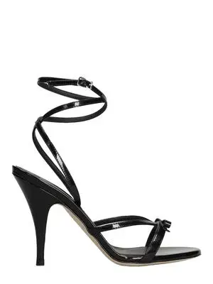 3JUIN Bow Detail Patent Leather Stiletto Sandals - Black