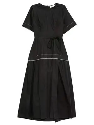 TELA Belted Midi Dress With Contrast Stitching - Black