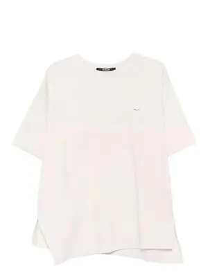 SONGZIO Asymmetric-hem Side-slit T-shirt - Neutrals