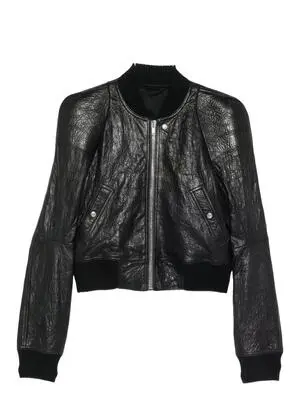 Rick Owens Structured Shoulder Leather Bomber Jacket - Black