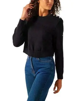 Saint James Cancale Cropped Sweater With Button Embellishments - Blue
