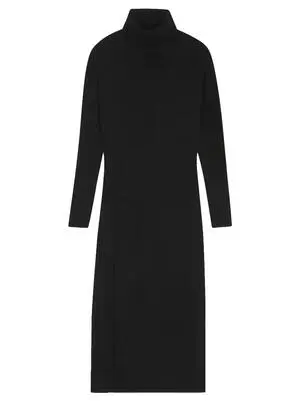 Saint Laurent Cashmere Maxi Dress With Roll Neck And Side Slit - Black