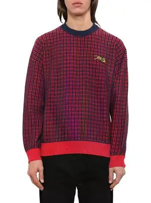 Kenzo Check Knit Crew Neck Sweater - Red