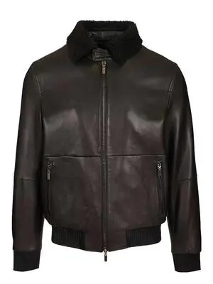 AL DUCA D’AOSTA 1902 Leather Bomber Jacket With Shearling Collar - Brown