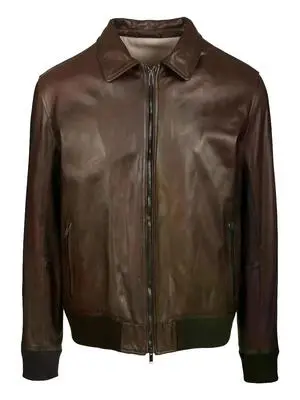 AL DUCA D’AOSTA 1902 Ribbed-trim Leather Jacket - Brown