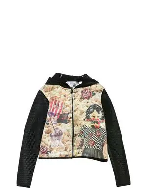 The Artistylist Graphic-print Hoodie With Textured Sleeves - Neutrals