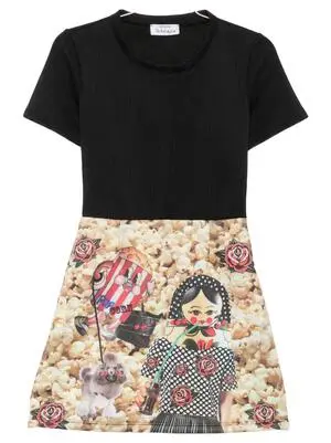 The Artistylist Popcorn Print Short Sleeve Mini Dress - Black