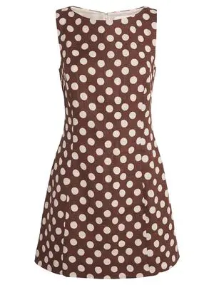 Faithfull The Brand Lydie Linen Polka Dot Mini Dress - Brown