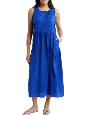 CITY BLUES Sleeveless Maxi Dress With Gathered Neckline And Ruffled Skirt - Cobalt