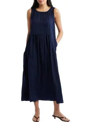 CITY BLUES Sleeveless Maxi Dress With Gathered Neckline And Ruffled Skirt - Navy