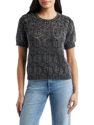 CITY BLUES Short Sleeve Distressed Sweater - Black