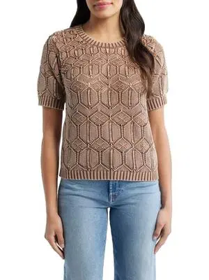 CITY BLUES Short Sleeve Distressed Sweater - Burlap