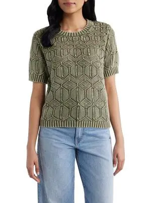 CITY BLUES Short Sleeve Distressed Sweater - Pine