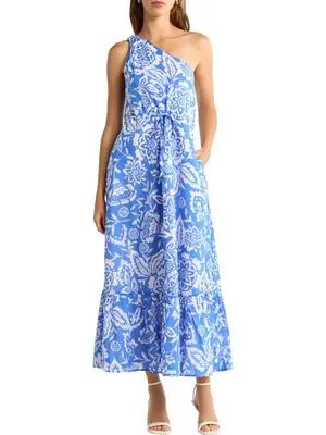 SUGARLIPS One-shoulder Floral Print Maxi Dress - Bluewht