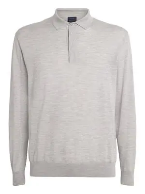 Paul & Shark Cashmere-silk Suede-trim Polo Shirt - Grey