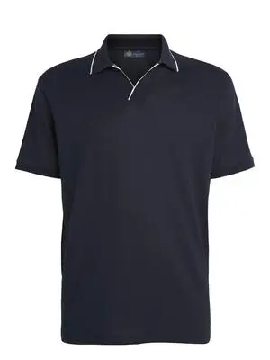 Paul & Shark Silk-cotton Open-collar Polo Shirt - Blue
