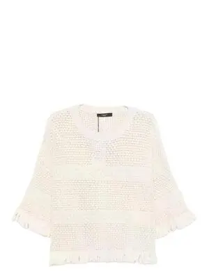 Max Mara Palato Fringe-trimmed Crochet-knit Sweater - Neutrals