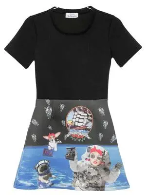 The Artistylist Graphic Print Short Sleeve Dress - Blue