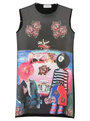 The Artistylist Graphic-print Sleeveless Crewneck Dress - Black