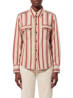 Isabel Marant Étoile Striped Cotton Shirt With Epaulettes And Chest Pockets - Multicolor