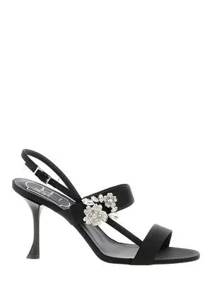 ROGER VIVIER Efflorescence Satin Slingback Sandals With Jewel Buckle - Black