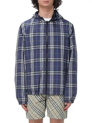 Burberry Checked Polyester Windbreaker Jacket - Blue