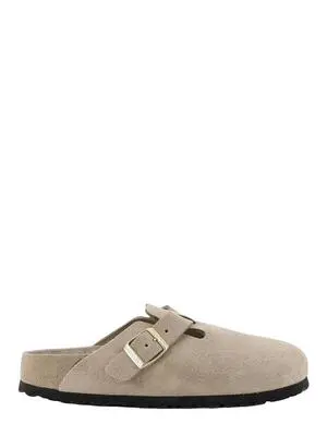 BIRKENSTOCK Suede Clogs With Buckle Detail - Beige