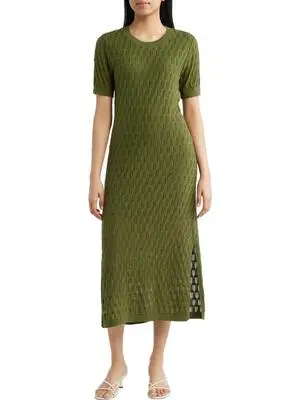 CITY BLUES Textured Midi Sweater Dress With Crewneck And Short Sleeves - Pine