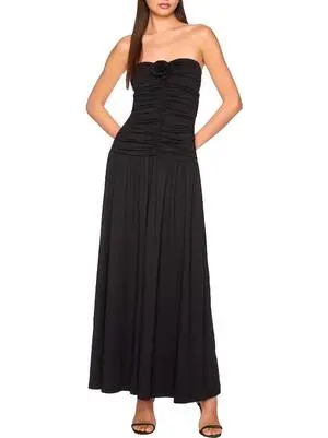 Susana Monaco Strapless Maxi Dress With Floral Detail - Black