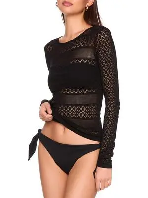 Susana Monaco Pointelle Knit Long Sleeve Sweater - Black