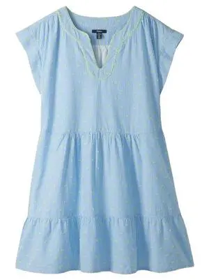 HATLEY Emerson Stripe Embroidered Clip Dot Cotton Blend Dress