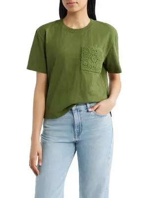 CITY BLUES Crocheted Pocket T-shirt - Pine