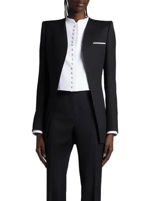 TOM FORD Sharp Shoulder Wool & Silk Panama Cutaway Jacket - Black