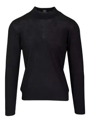 Fedeli Virgin Wool Mock Neck Sweater - Black